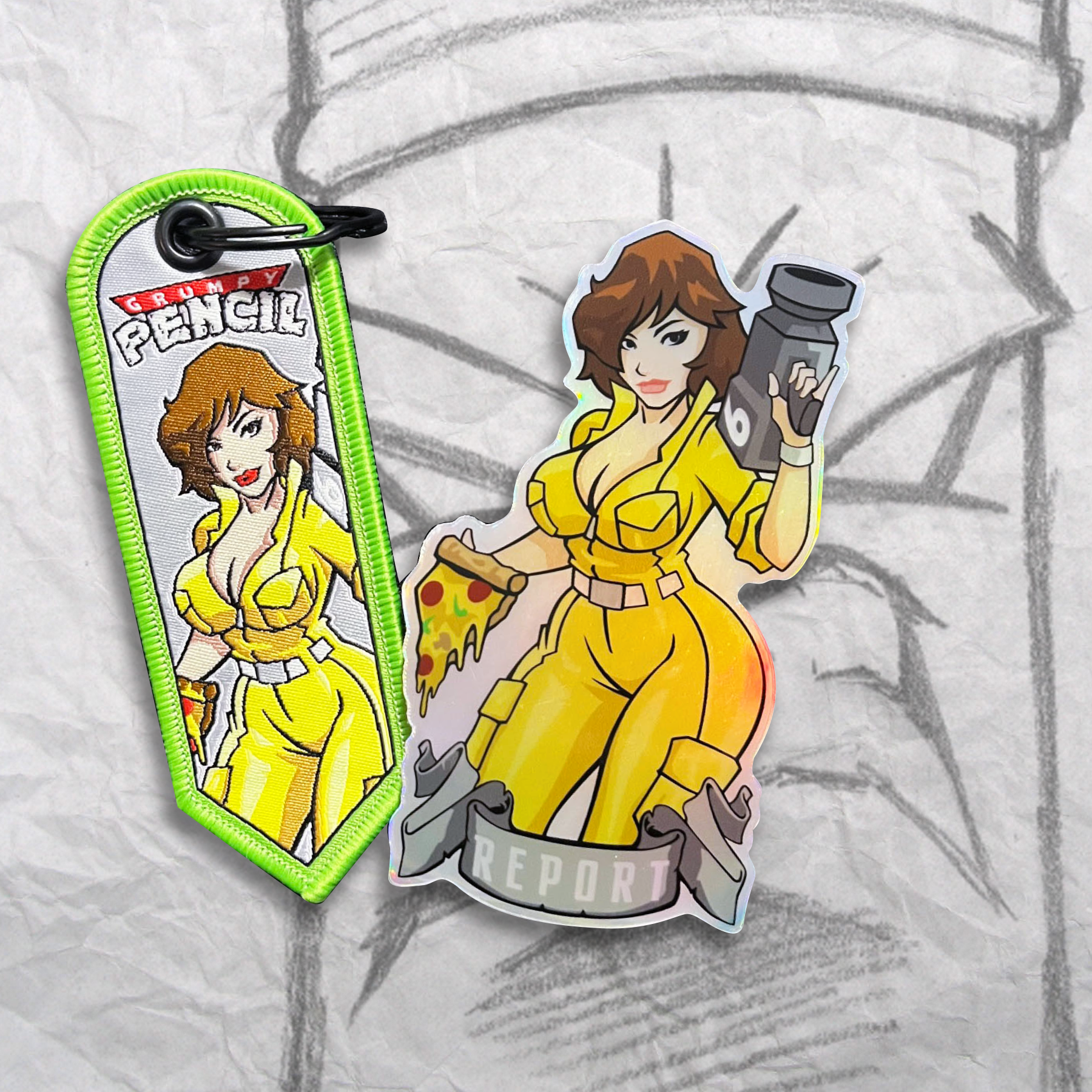 Reporter Pin Up Grumpy Keychain – Grumpy Pencil
